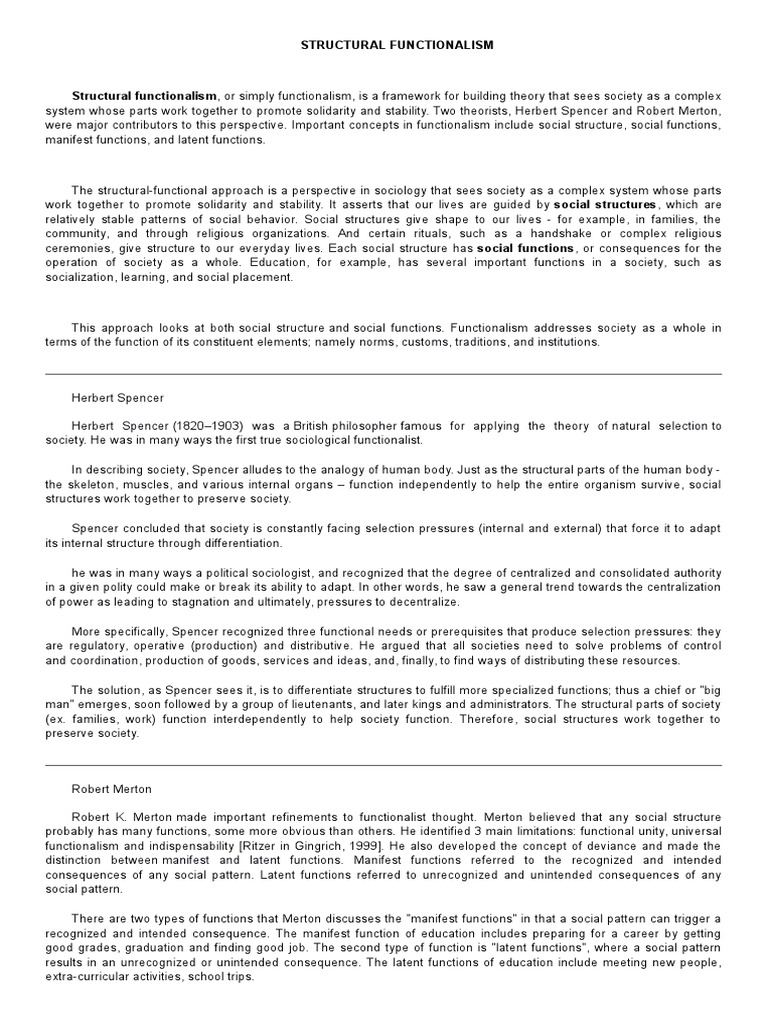 Structural Functionalism | PDF | Deviance (Sociology) | Sociological ...