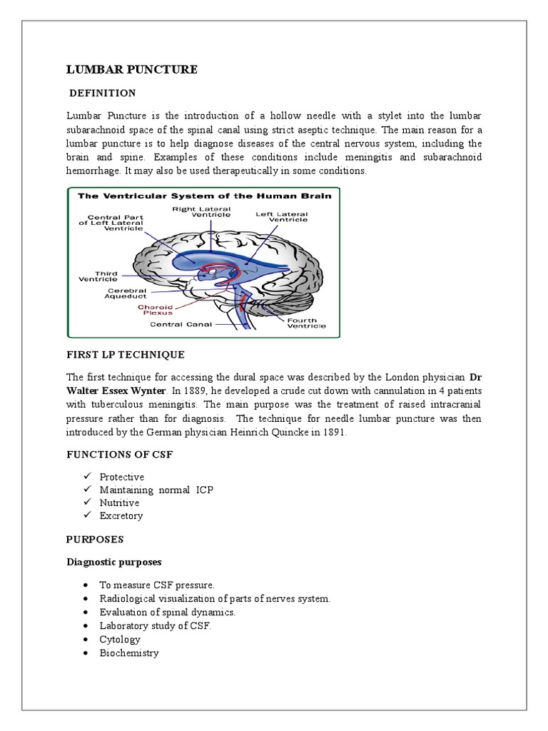 Lumbar Puncture: First LP Technique | PDF