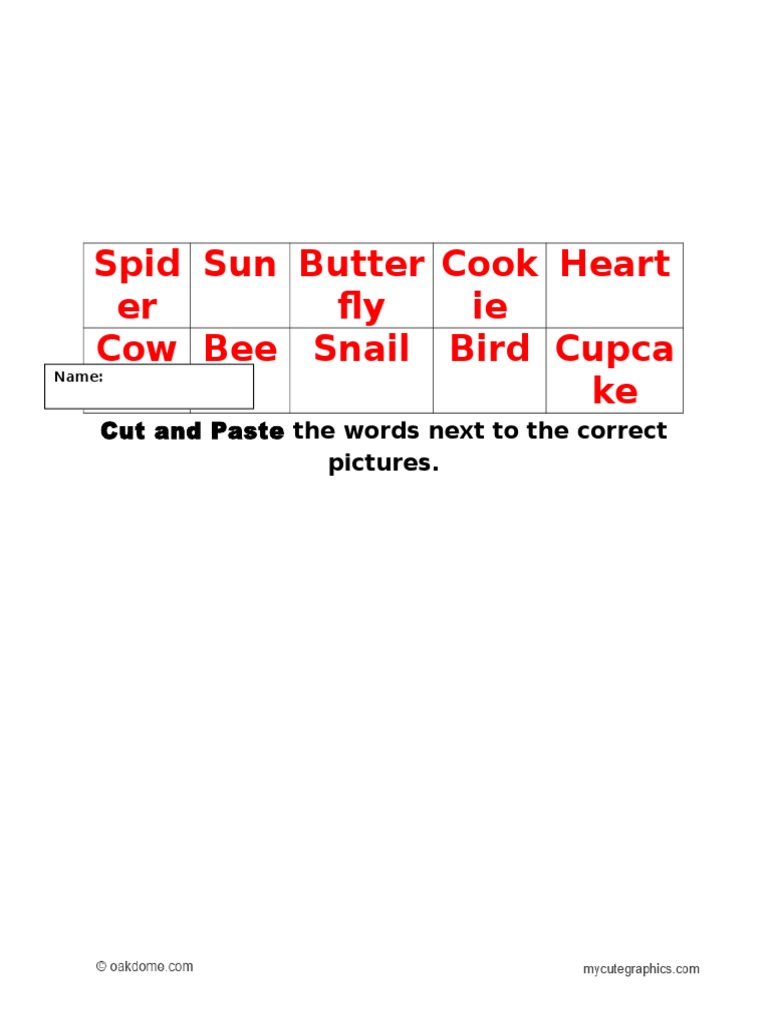 Cut and Paste Words Practice | PDF