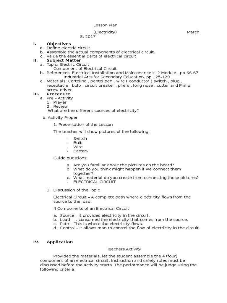 Lesson-Plan in Basic of Electrical | Lesson Plan | Electricity