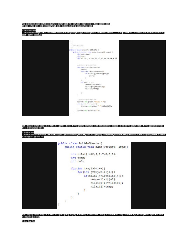 Ada Beberapa Macam Metode Sorting Yang Pertama Selection Sort | PDF