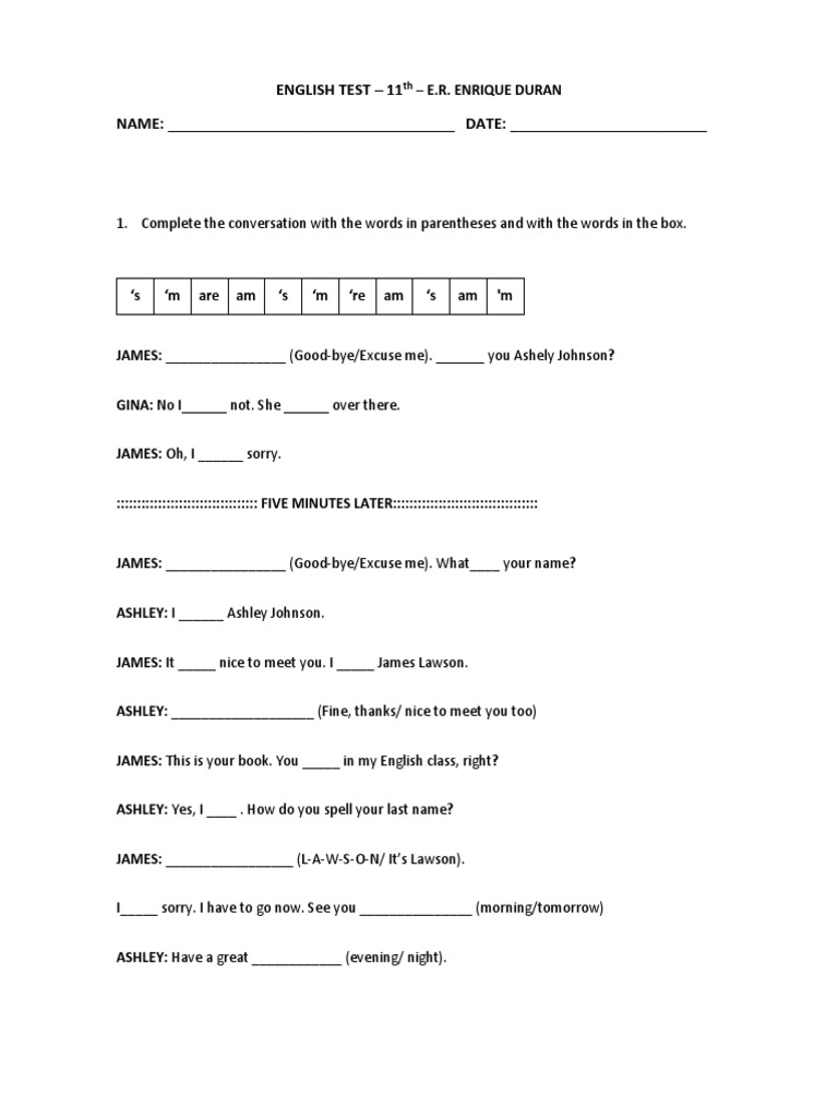 11th Grade English Test Template | PDF