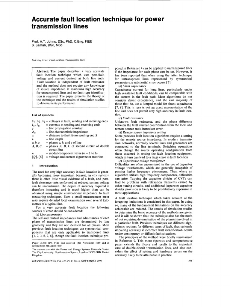 Accurate Fault Location Technique | PDF | Matrix (Mathematics) | Capacitor
