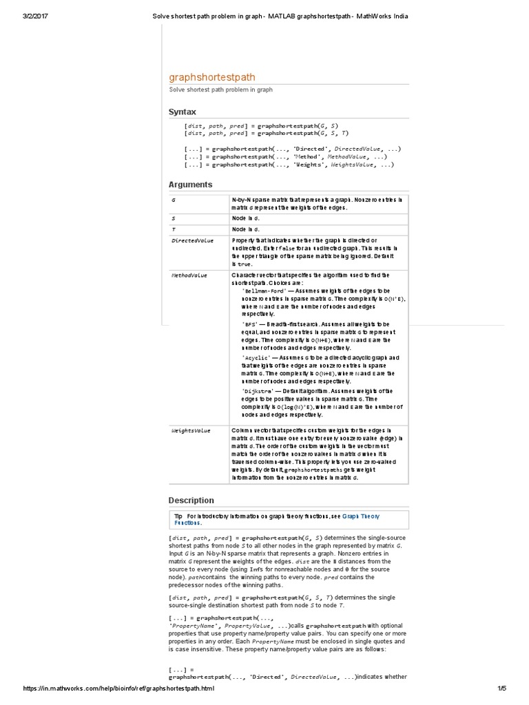 Solve Shortest Path Problem in Graph - MATLAB Graphshortestpath ...