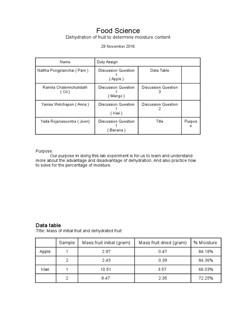 Dehydration Lab | PDF | Dried Fruit | Foods