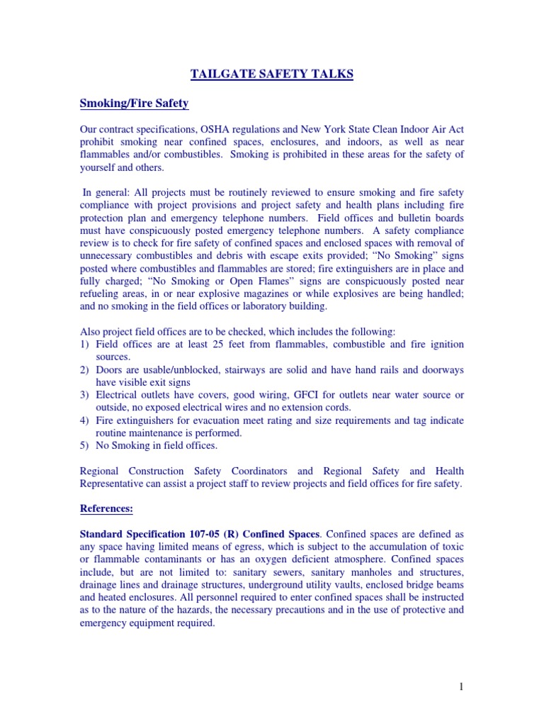Tailgate Safety Talks Smoking/Fire Safety | PDF | Safety | Nature
