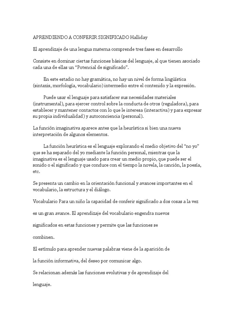 Aprendiendo A Conferir Significado Halliday | PDF | Aprendizaje | Adultos