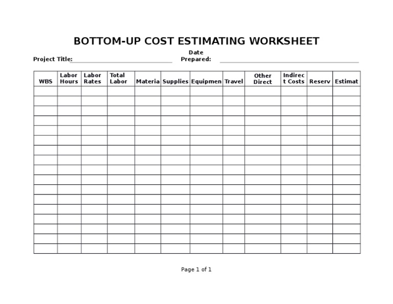 Pmi - Pmbok Templates - Bottom_up_cost_estimating_worksheet