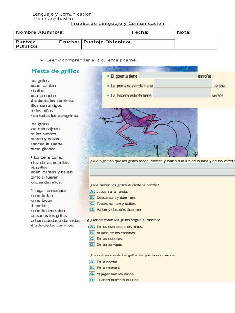 Prueba de Lenguaje Poesia | PDF | Rima | Poesía
