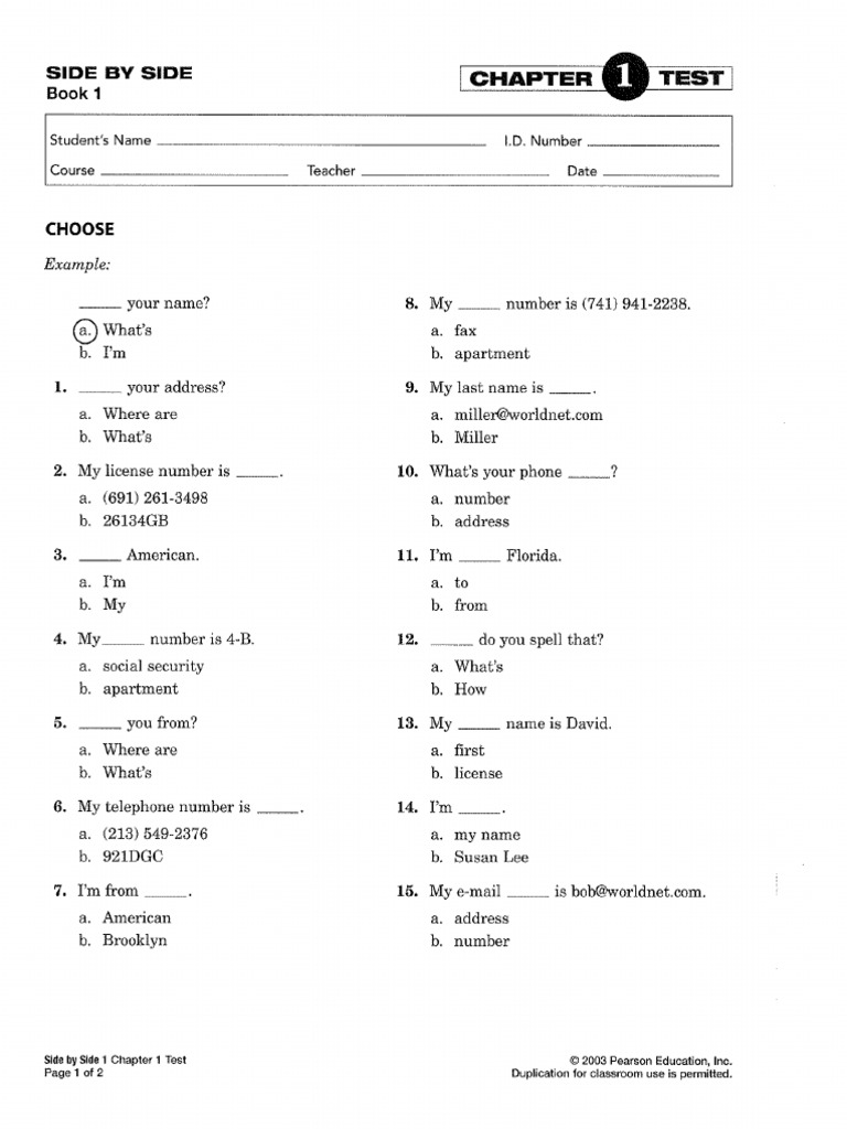 Side by Side Book 1 Test PDF | PDF