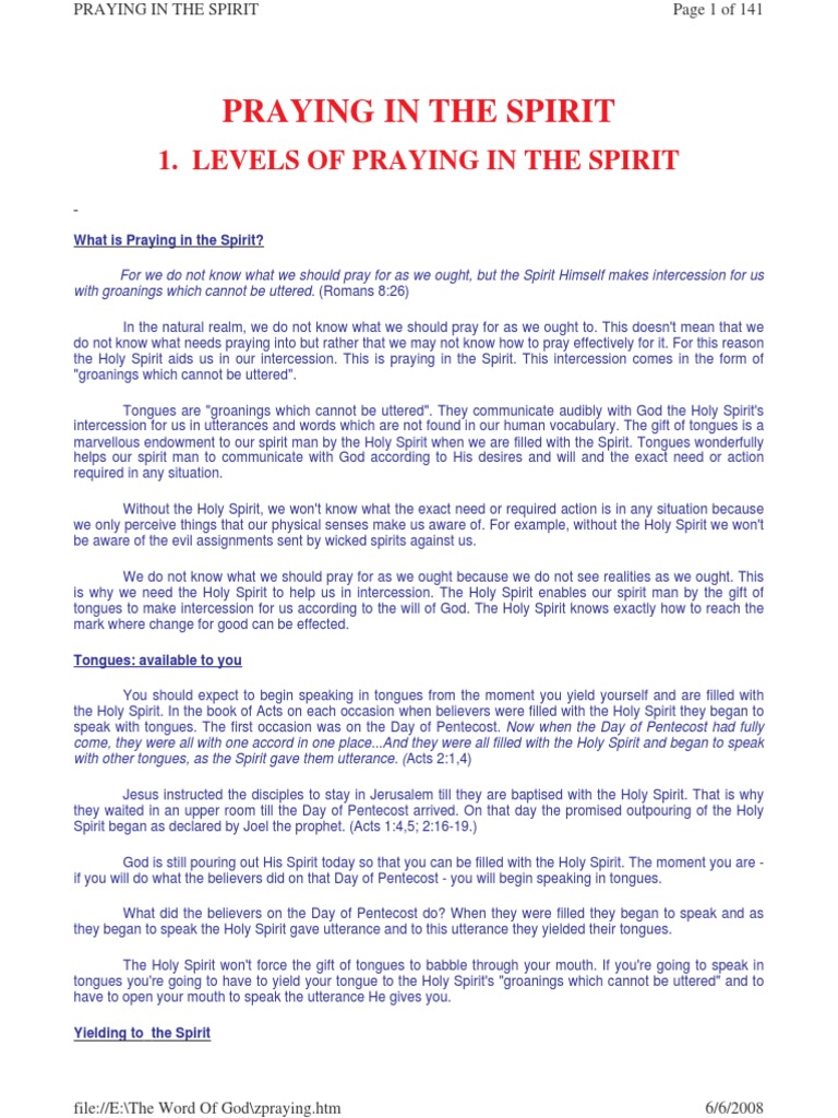 Levels of Praying in the Spirit | PDF | Glossolalia | Baptism With The ...