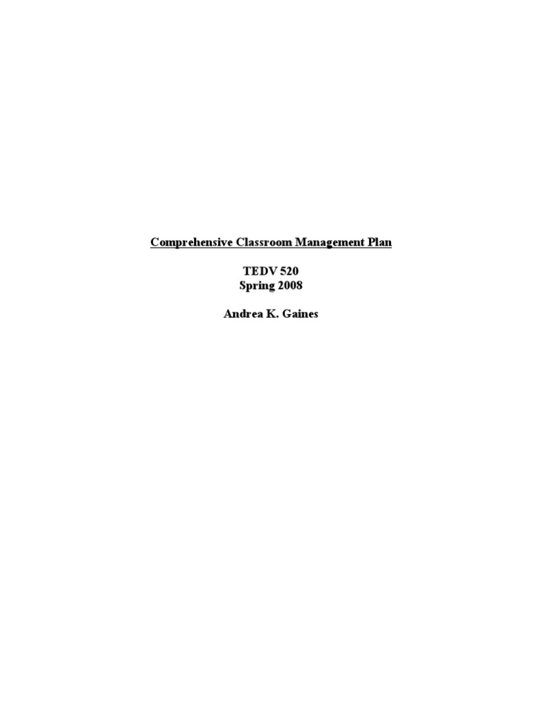 Comprehensive Classroom Management Plan | PDF | Classroom Management ...