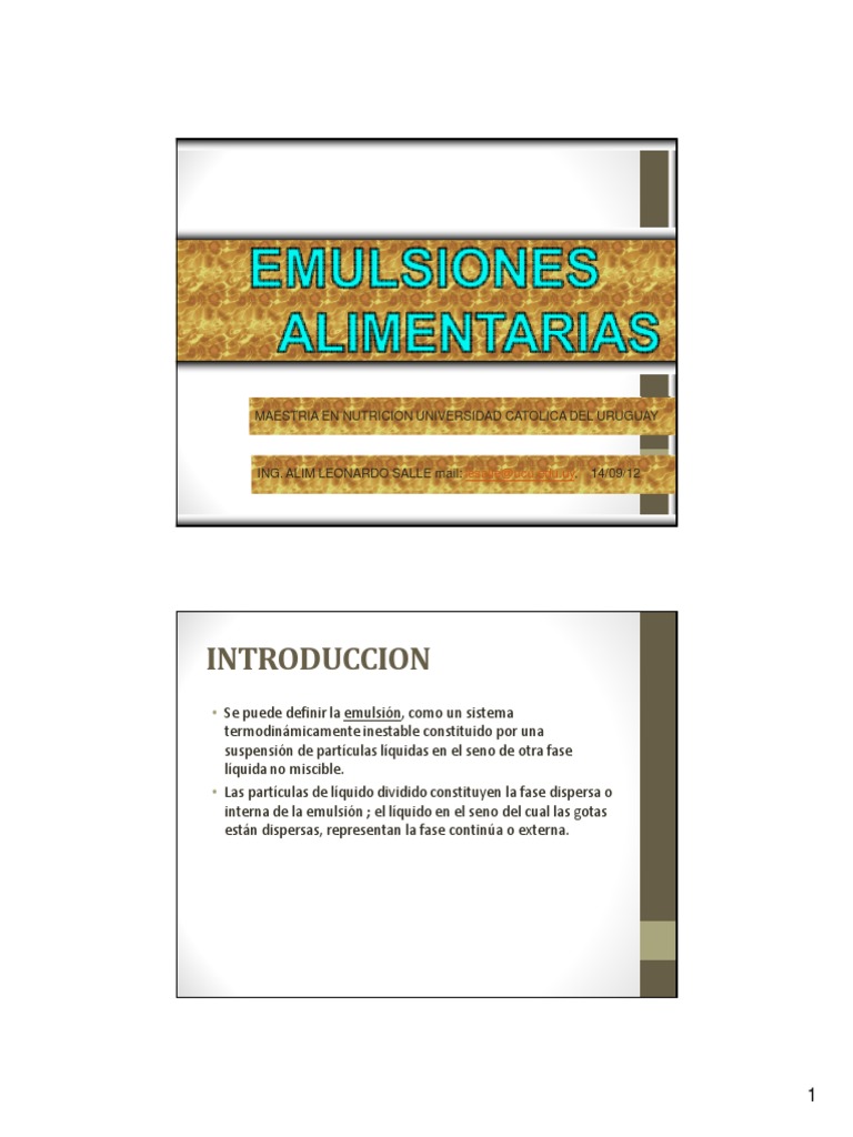 Emulsiones Alimentarias Parte 1 | PDF | Emulsión | Coloide