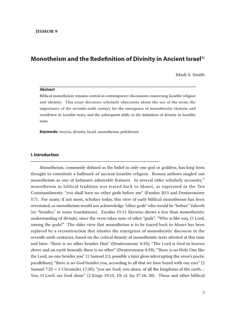 Monotheism in Ancient Israel - Mark Smith | PDF | Monotheism | Polytheism