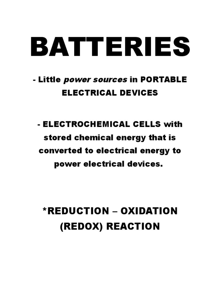 Batteries: Reduction - Oxidation (Redox) Reaction | PDF