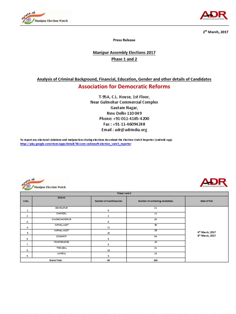Consolidated Analysis Report Phase 1 and 2) of Manipur Assembly ...