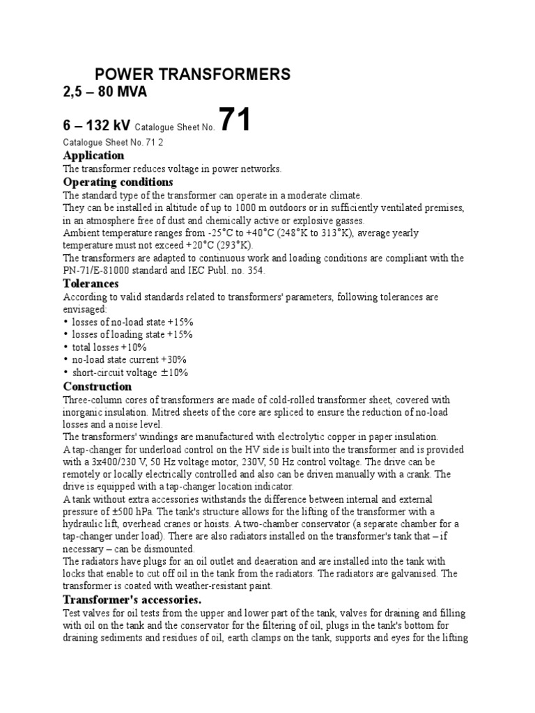 Technical Specifications and Construction Details of Medium Power ...