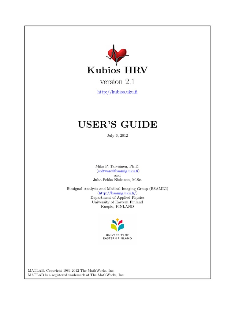 Kubios HRV, Users Guide 2.1 PDF | PDF | Spectral Density | Heart Rate