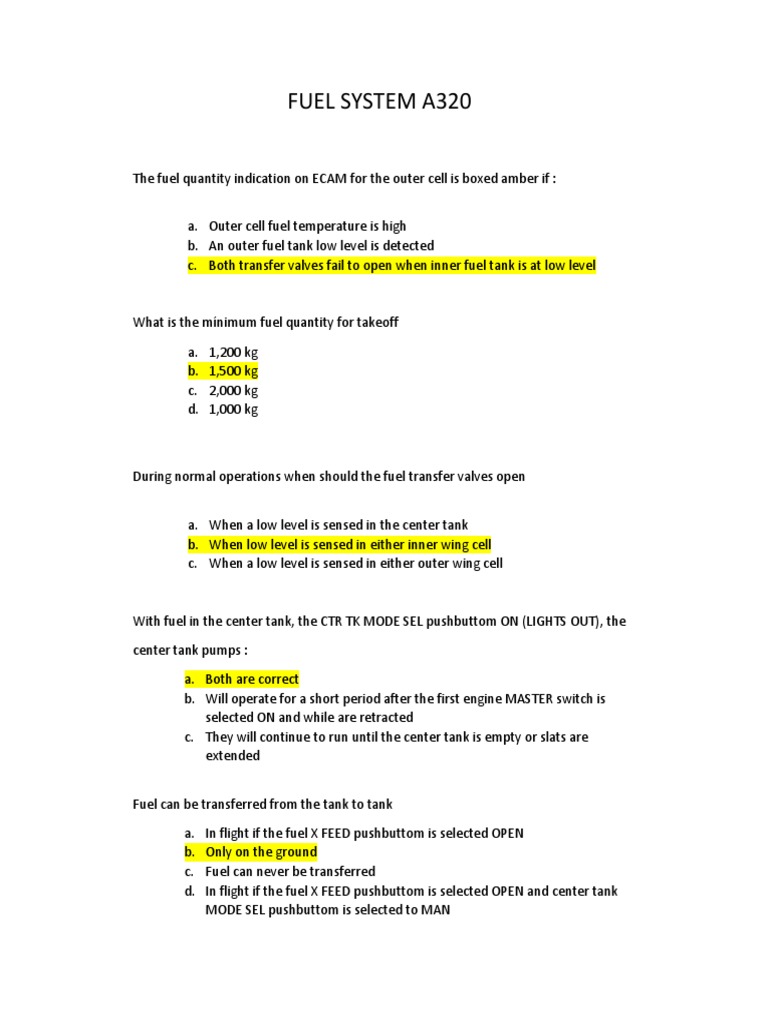 Fuel System A320 Questions | PDF | Pump | Vehicles