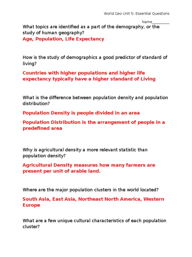 Unit 5 Eqs Answers | PDF | Population | Economic Growth