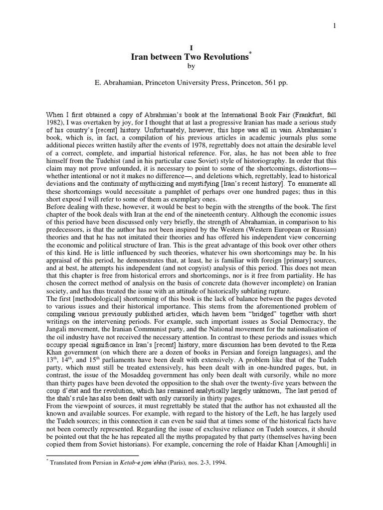 Abrahamian. Iran Between Two Revolutions. Book Review | PDF | Ruhollah ...
