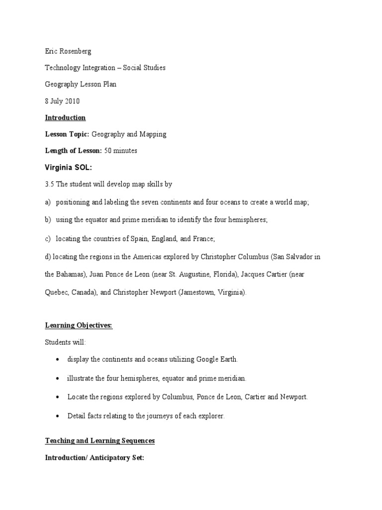 Mapping Lesson Plan | PDF | Exploration | Geographic Data And Information