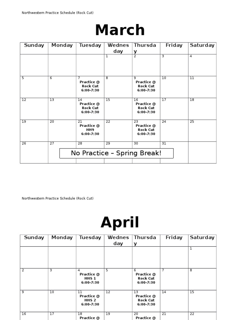 March: No Practice - Spring Break! | PDF | Sports