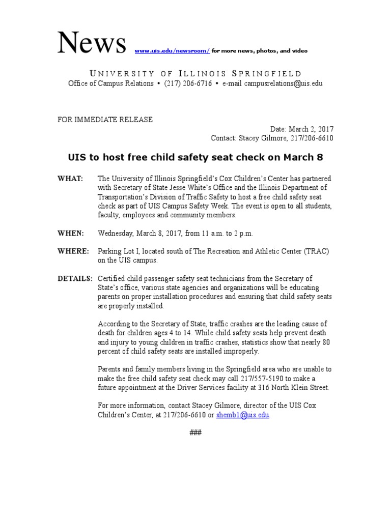UIS Car Seat Safety Check 2017 | PDF | Social Science