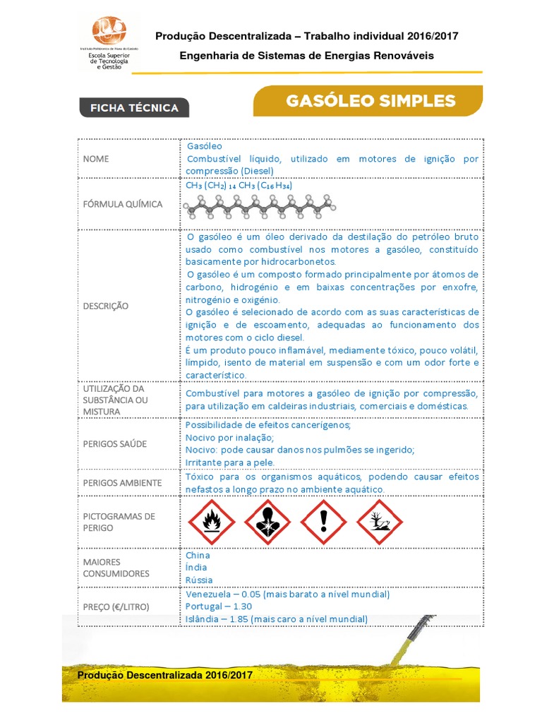 Ficha Técnica Combustível - Gasóleo | PDF | Diesel | Substancias químicas
