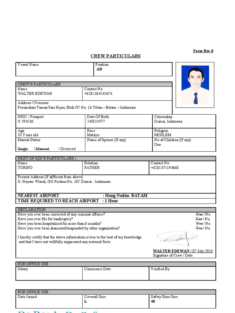 ANNEX - 01 Crew Particular Form Rev 0.0.doc II | PDF | International ...
