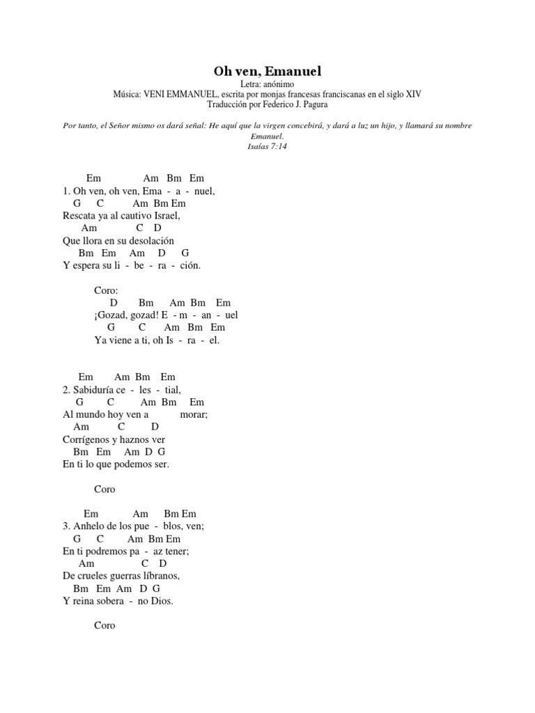 Letra y acordes de "Oh ven, Emanuel" | PDF