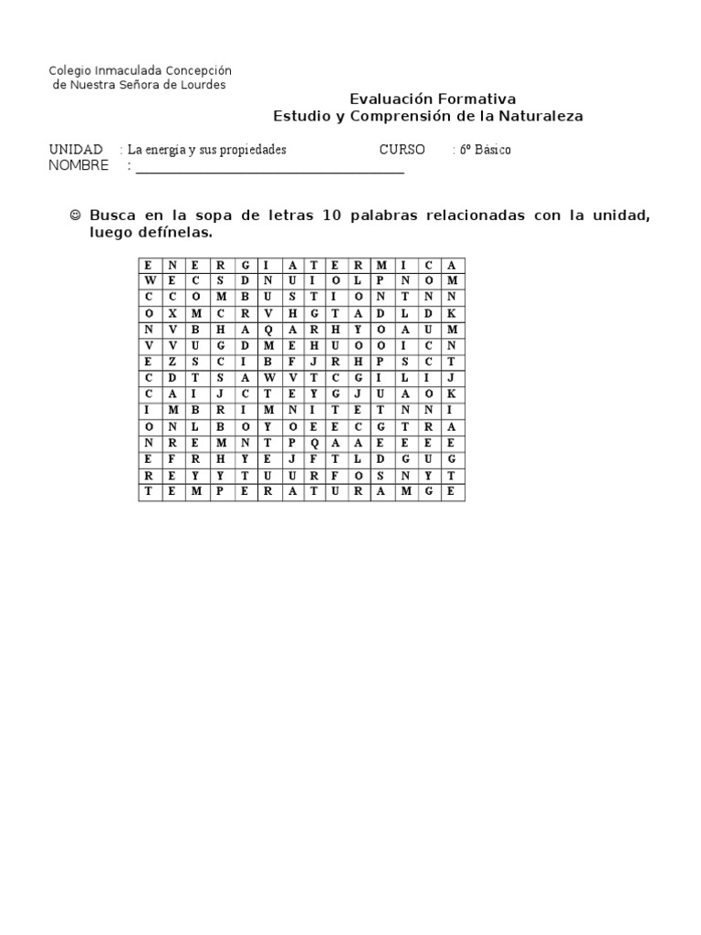 Sopa Letras Energia Termica | PDF