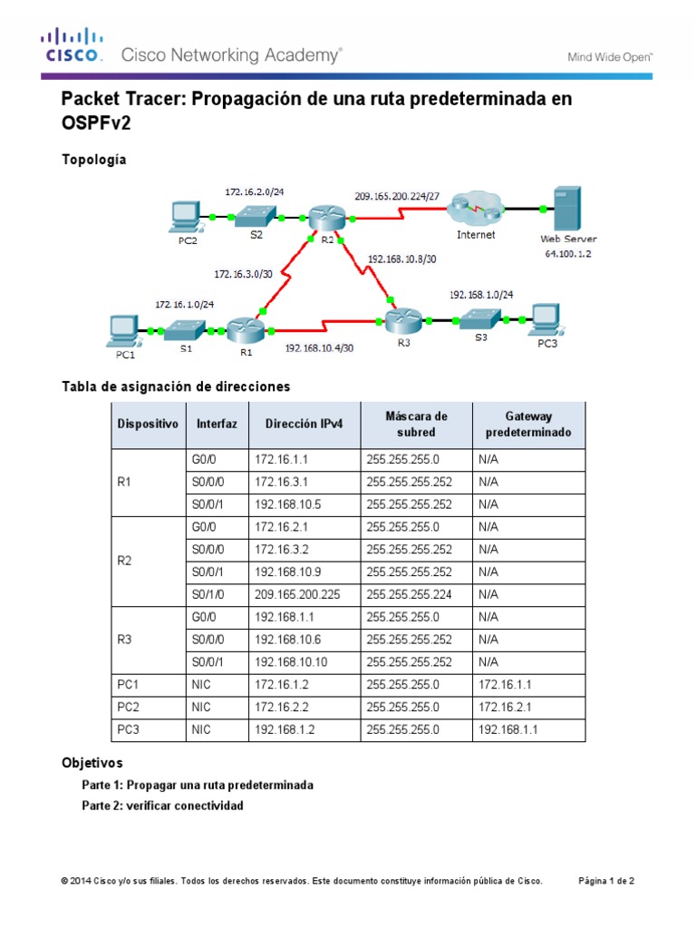 5 1 3 5 Packet Tracer Propagating A Default Route In Ospfv2 Instructions Pdf Dirección Ip