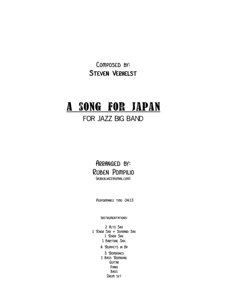 A Song For Japan - Big Band Version Score PDF | PDF | Saxophone | Tenor ...