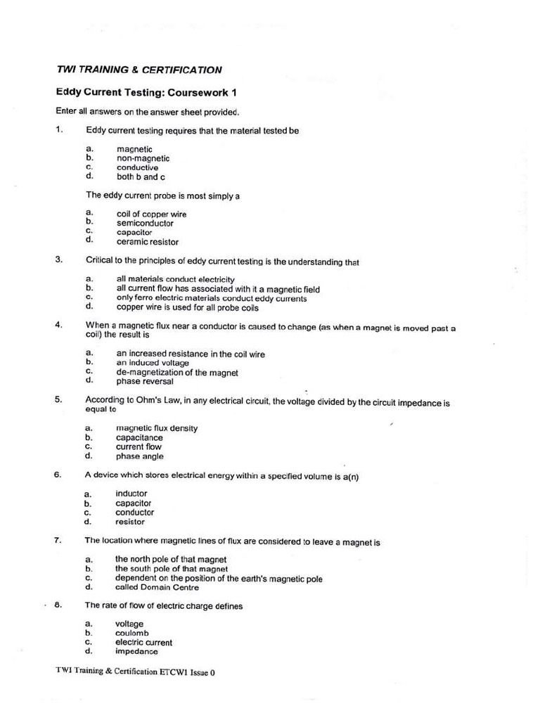 Eddy Current Level 2 Exam Answers | PDF