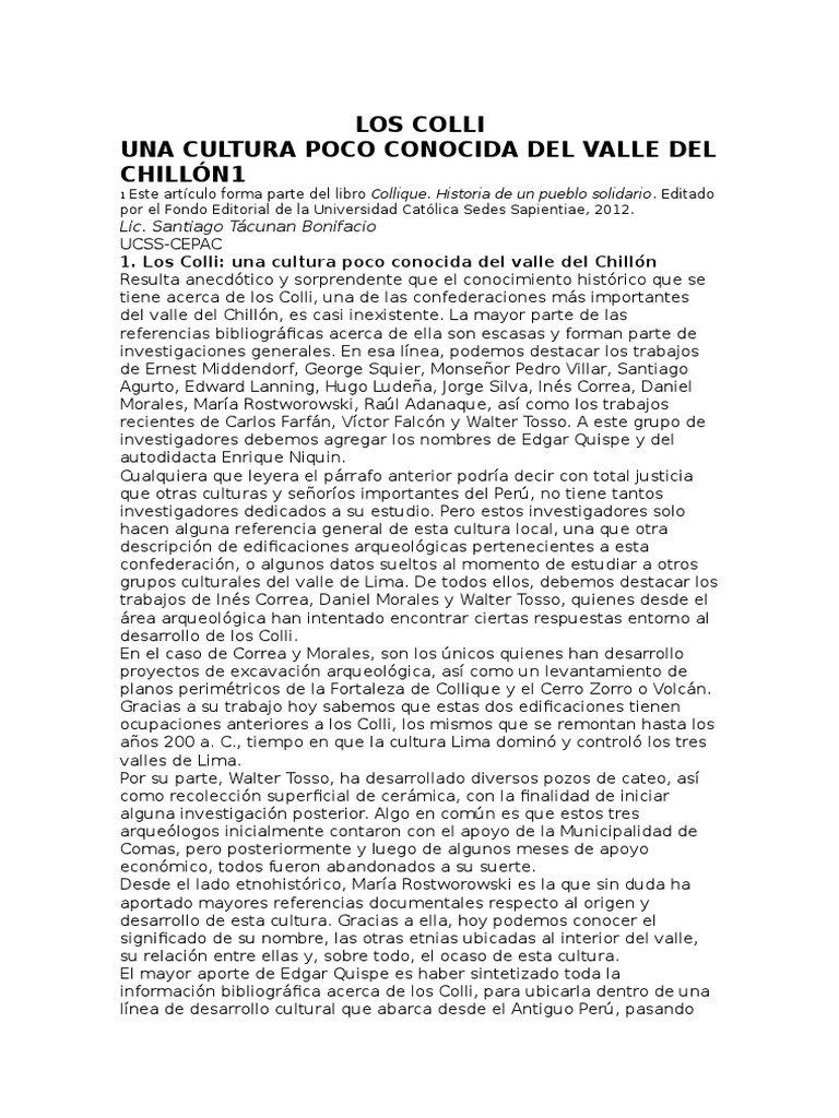 Los Colli | PDF | Imperio Inca | Lima