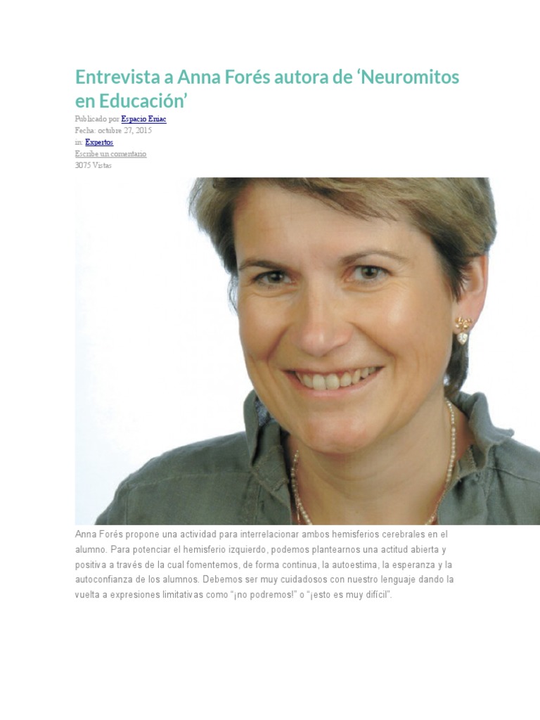 Entrevista A Anna Forés Autora de | PDF | Hemisferio cerebral | Cerebro