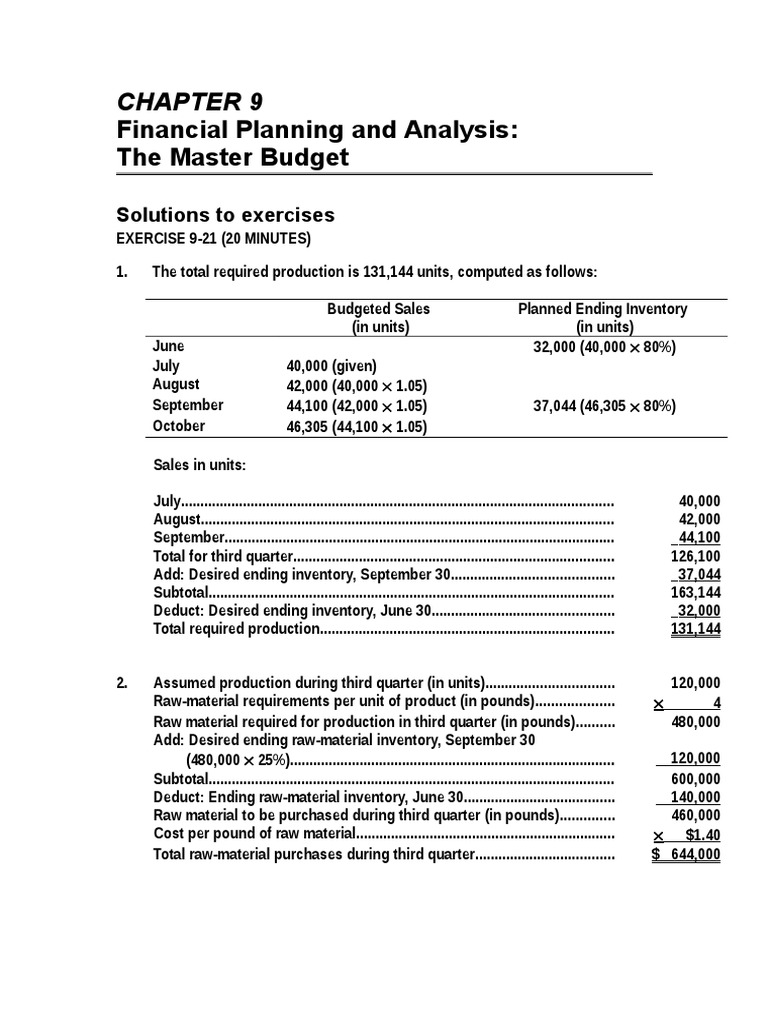 Financial Planning and Analysis: The Master Budget: Solutions To ...