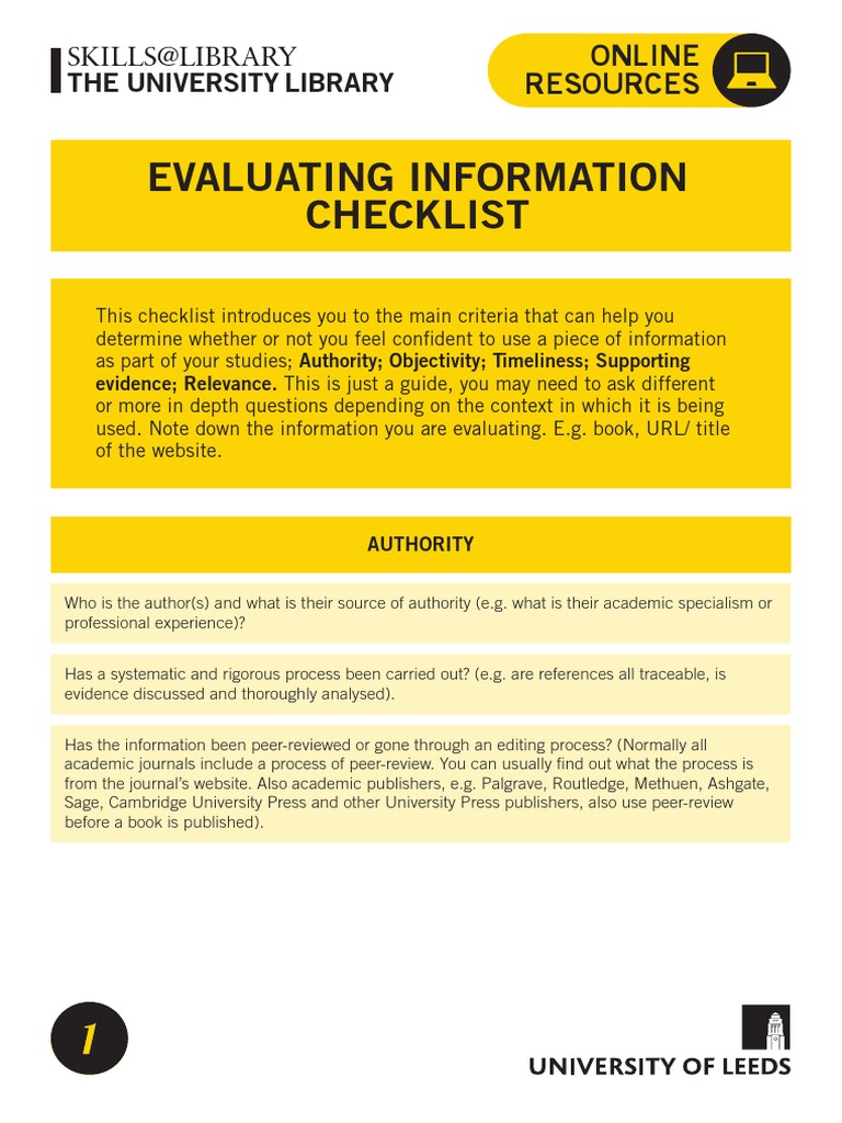 Evaluating Information: A Checklist for Determining the Authority ...