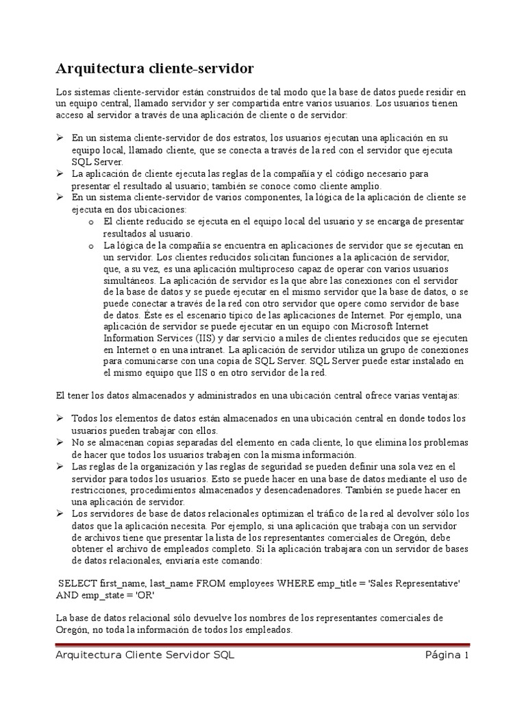 Arquitectura Cliente Servidor SQL | PDF | Servidor (Computación ...