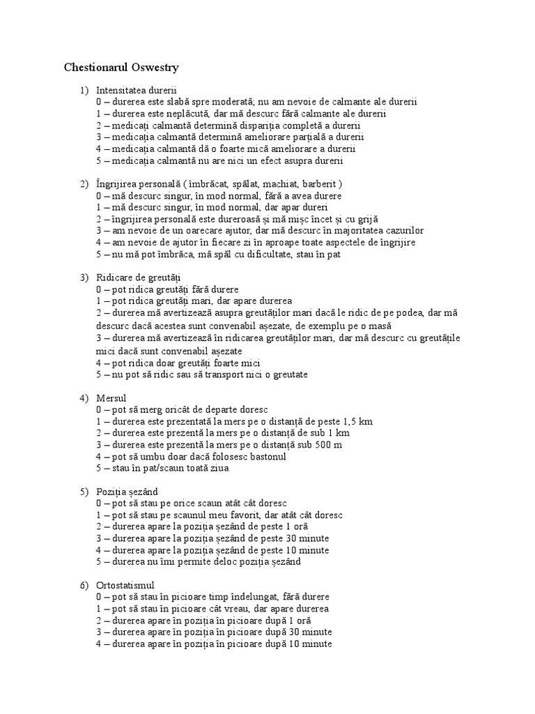 Chestionarul Oswestry | PDF