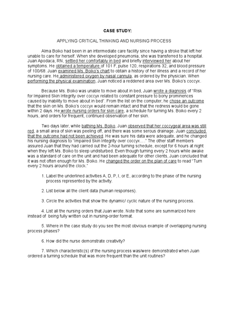 Critical Thinking Case Study-Skills | PDF | Nursing | Diseases And ...