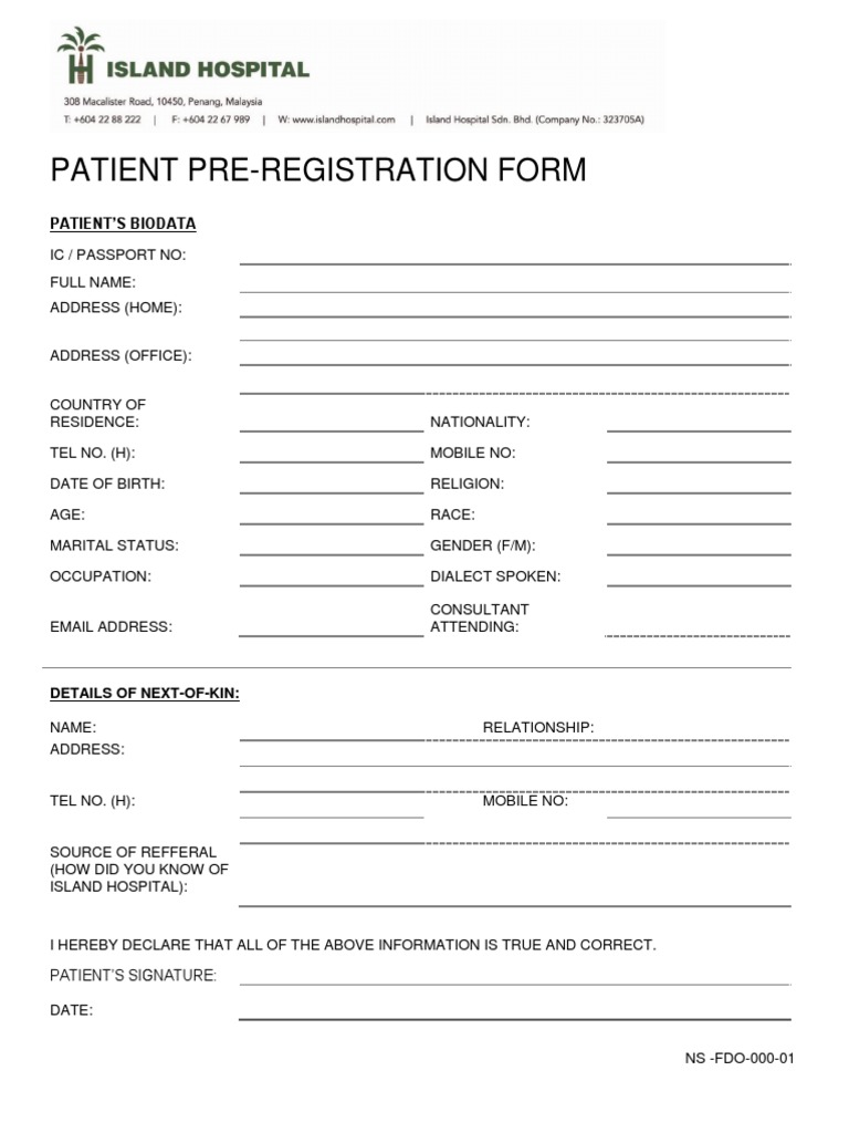 Patient Pre-Registration Form | PDF