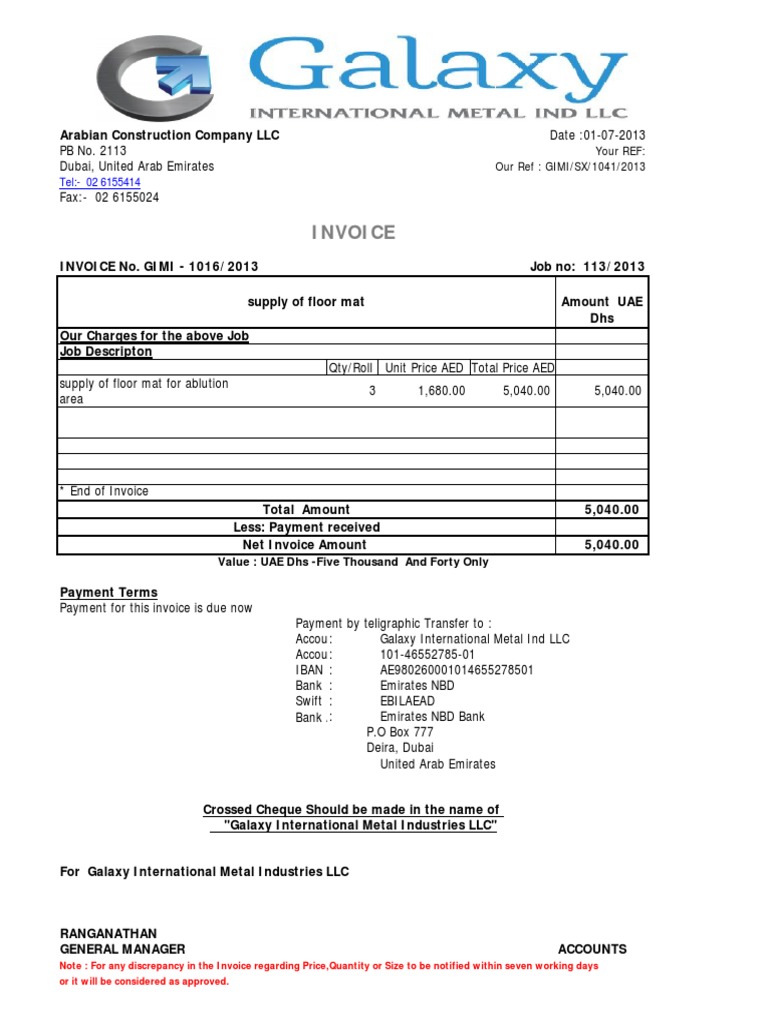 Galaxy | PDF | United Arab Emirates | Invoice
