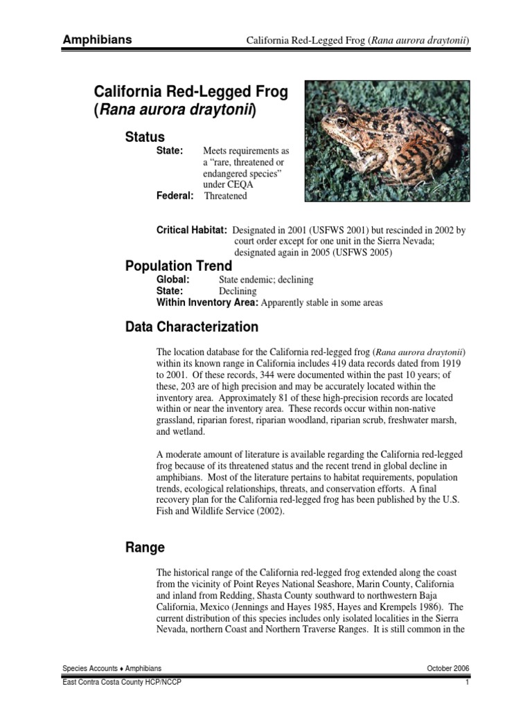 2006 Red-Legged Frog CEQA Report | PDF | Frog | Endangered Species Act ...
