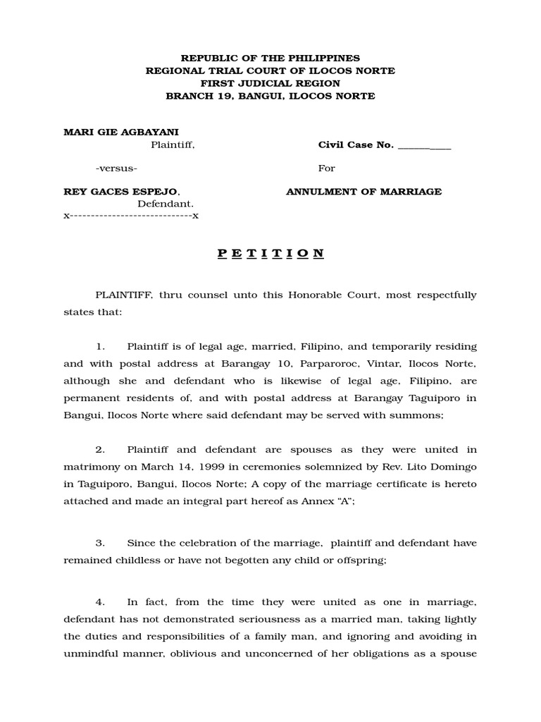 Petition For Annulment Sample | Download Free PDF | Intimate ...