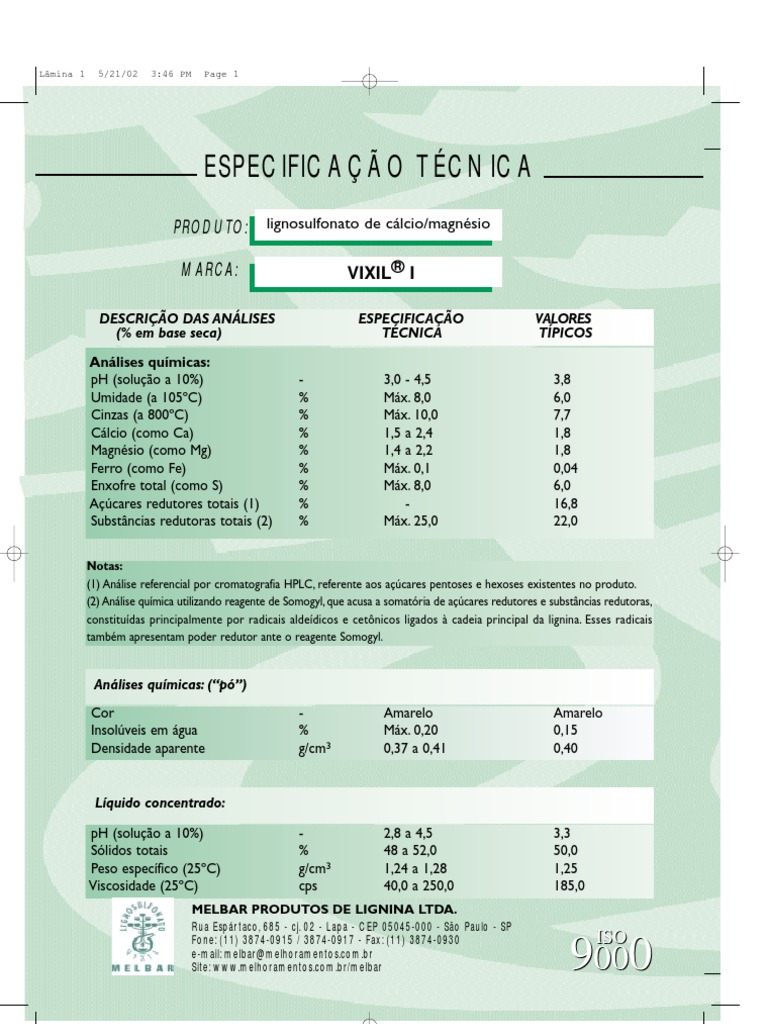 Hoja Tecnica Vixil I | PDF | Carbonato de sódio | Solução
