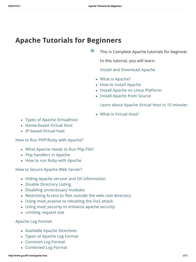 Apache Tutorials For Beginners Pdf Apache Http Server Web Server