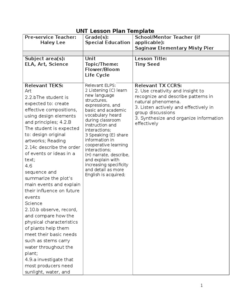 Tiny Seed Lesson | PDF | Flowers | Seed