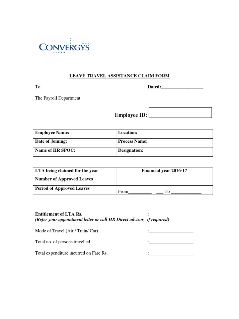 Convergys Lta Claim Form | PDF | Fare | Rail Transport